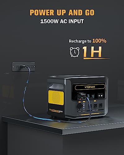 VTOMAN FlashSpeed 1500 Power Station 1548Wh Solar Generator 1500W(3000W Peak) Backup LFP Battery Expandable To 3096Wh Recharge 0-100% Within 1 Hour For Electric Backup Blackout Emergency