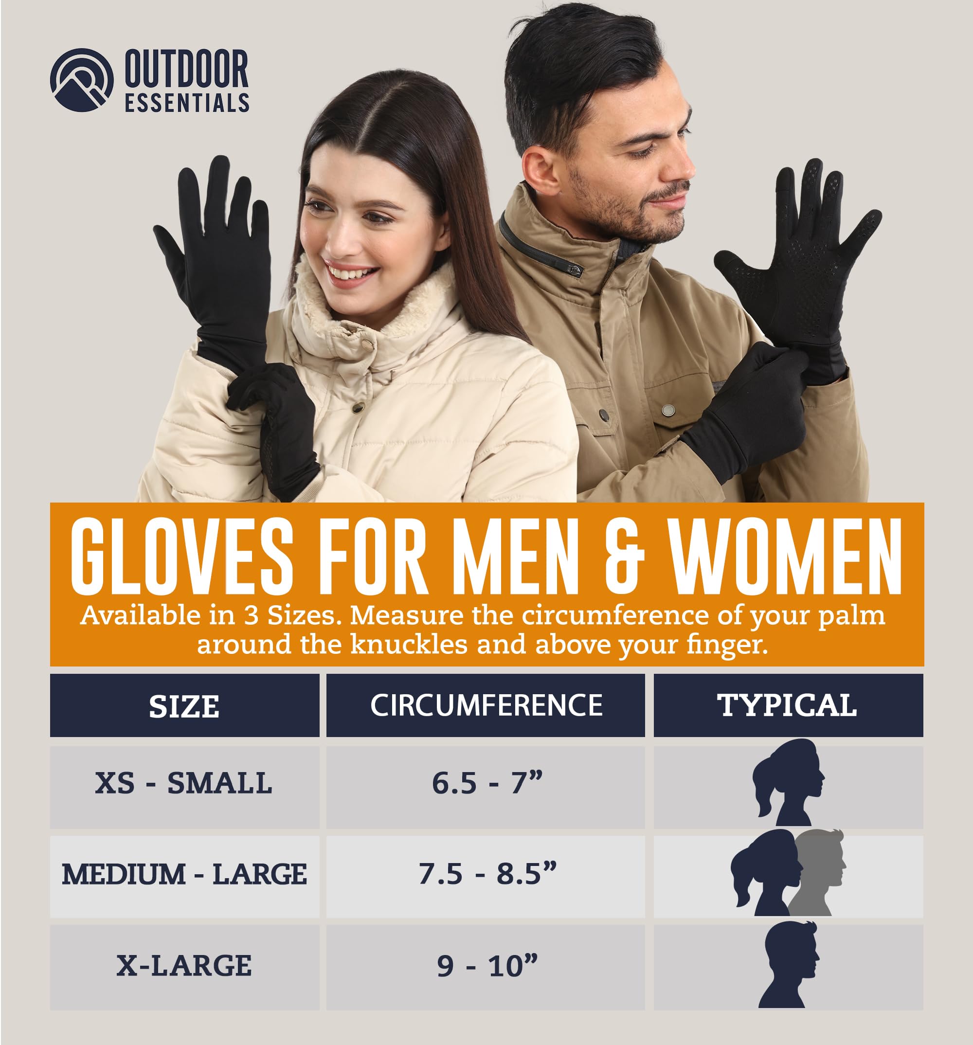 OutdoorEssentials Winter Gloves - Womens and Mens Waterproof Touch Screen Running, Texting, Cycling Gloves - Men or Women Warm Thermal Touchscreen Snow Glove Liners - X-Large