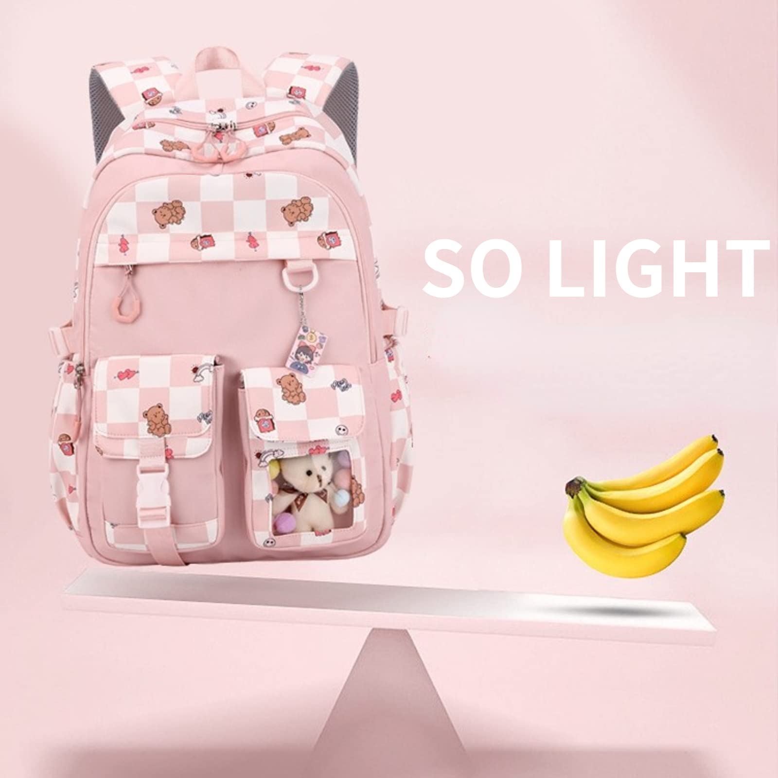 RRRWEI Cute Backpack For School Aesthetic Big Kawaii Backpack For Girls Student Bookbags Preschool Elementary (pink)