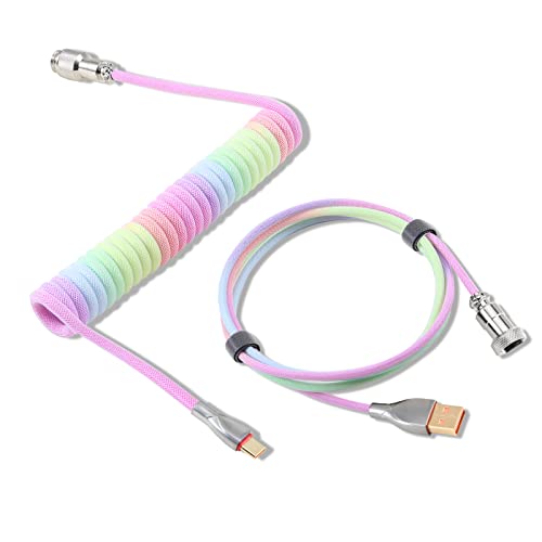 Fourmor Custom Coiled USB C Cable for Gaming Keyboard Double-Sleeved Mechanical Keyboard Cable with Slim Type Detachable Metal Aviator, 1.8M USB-C to USB-A