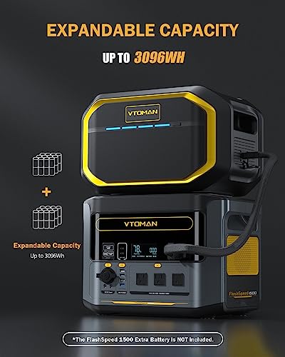 VTOMAN FlashSpeed 1500 Power Station 1548Wh Solar Generator 1500W(3000W Peak) Backup LFP Battery Expandable To 3096Wh Recharge 0-100% Within 1 Hour For Electric Backup Blackout Emergency