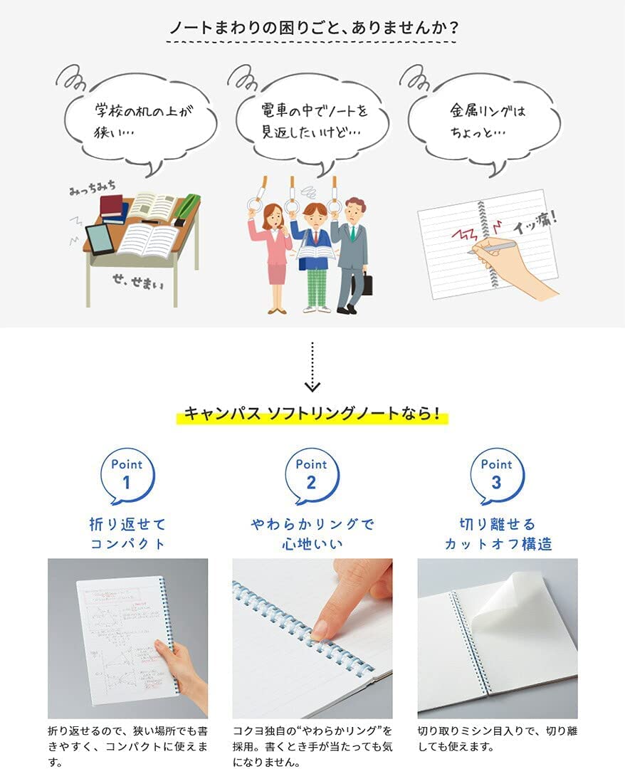 KOKUYO Spiral Lined Notebook, 8.3'' x 5.8'' Pastel Journal A5 Campus Soft Ring Notebooks with Dot 6 mm Ruled, 50 Sheets, Purple 1 Subject Notebook, Note Taking for School. Japan Import (SU-S131BT-V)