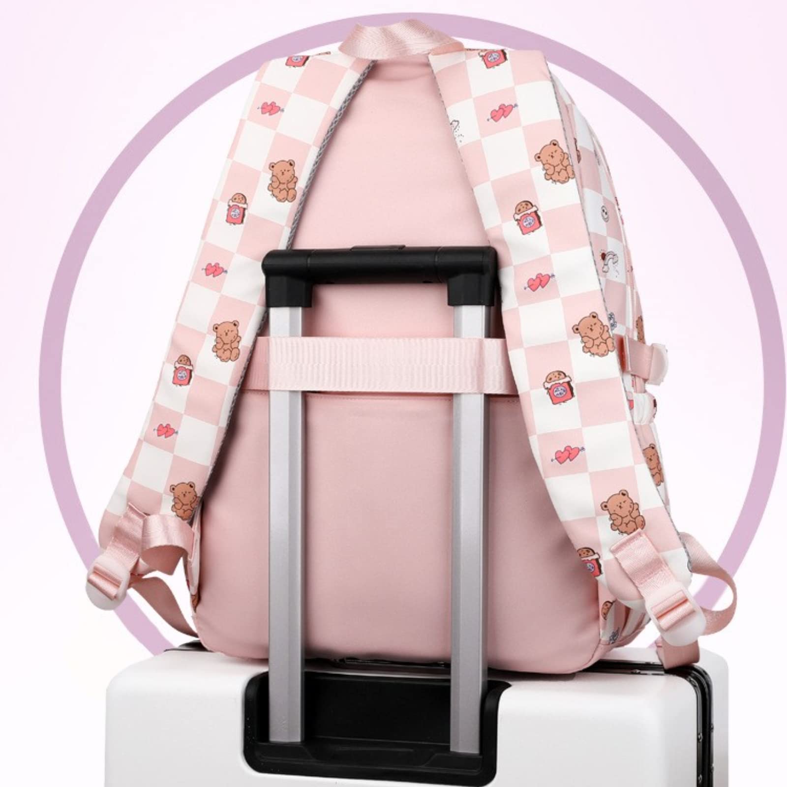 RRRWEI Cute Backpack For School Aesthetic Big Kawaii Backpack For Girls Student Bookbags Preschool Elementary (pink)