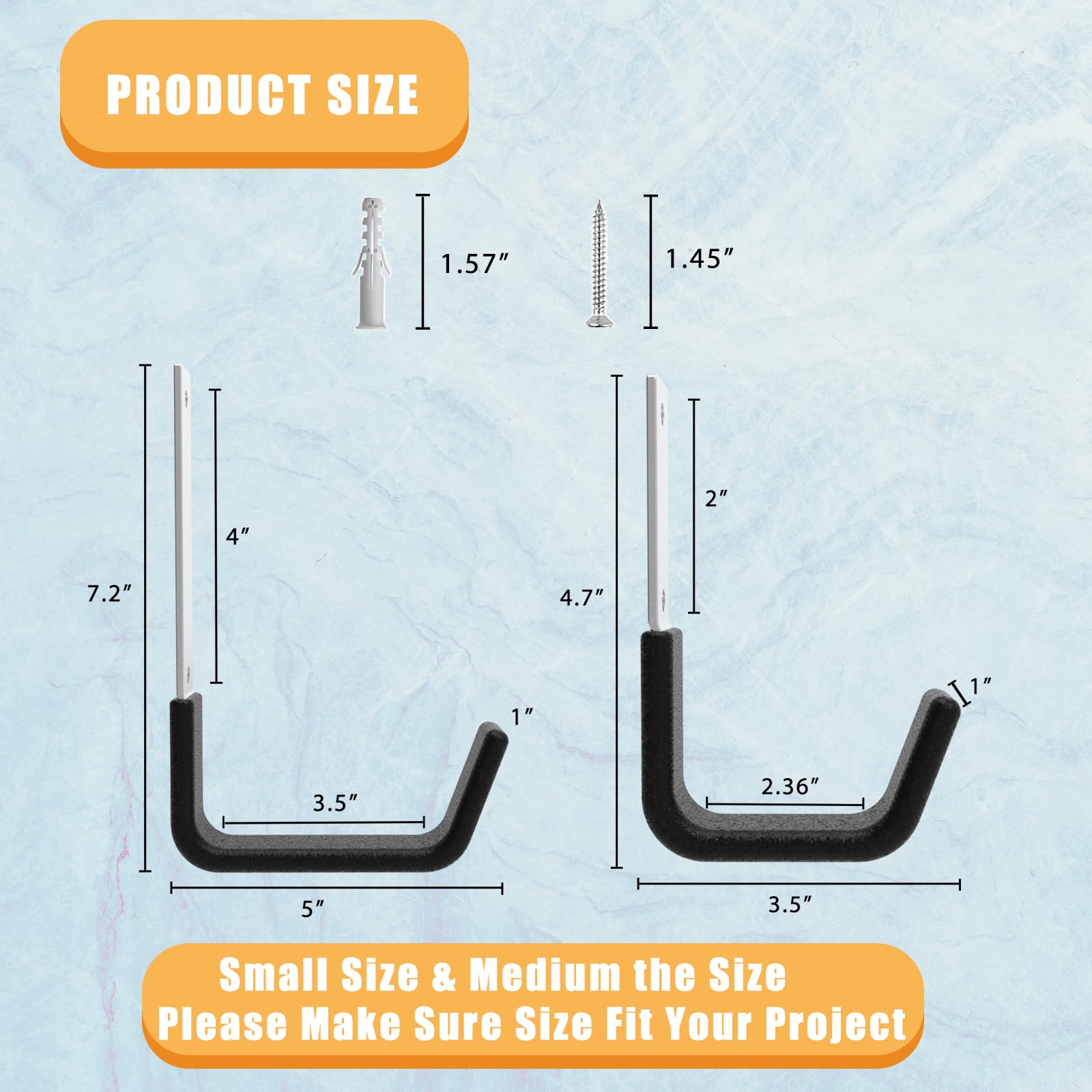 Juformin Heavy Duty Utility Hooks for Garage Storage Utility Hooks Wall Mount,Garage Hooks Heavy Duty,Garage Wall Hooks,Hose Holder,Bike Hooks,Ladder Hooks,Leaf Blower Hanger (2 Small & 2Medium)