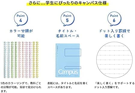 KOKUYO Spiral Lined Notebook, 8.3'' x 5.8'' Pastel Journal A5 Campus Soft Ring Notebooks with Dot 6 mm Ruled, 50 Sheets, Purple 1 Subject Notebook, Note Taking for School. Japan Import (SU-S131BT-V)
