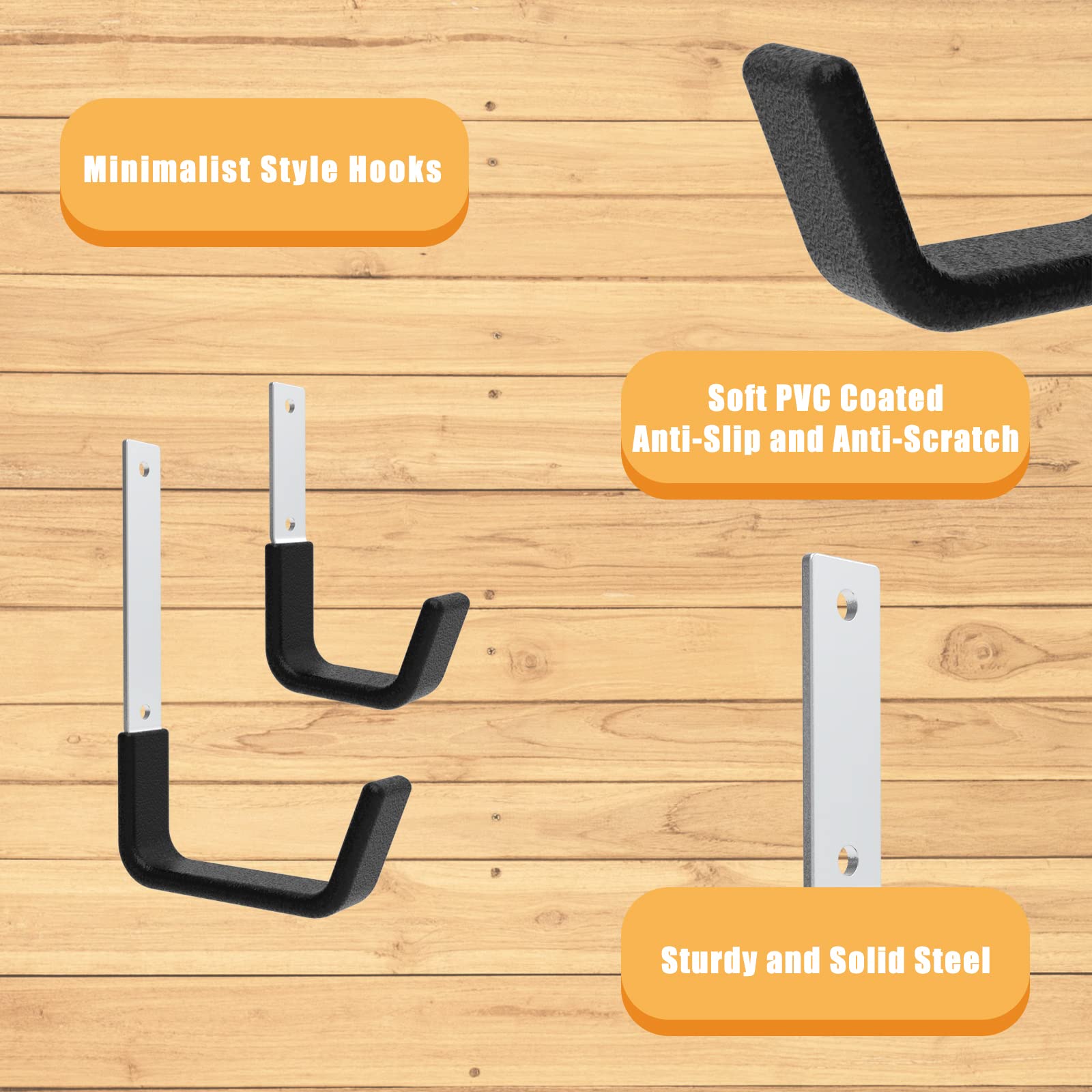 Juformin Heavy Duty Utility Hooks for Garage Storage Utility Hooks Wall Mount,Garage Hooks Heavy Duty,Garage Wall Hooks,Hose Holder,Bike Hooks,Ladder Hooks,Leaf Blower Hanger (2 Small & 2Medium)