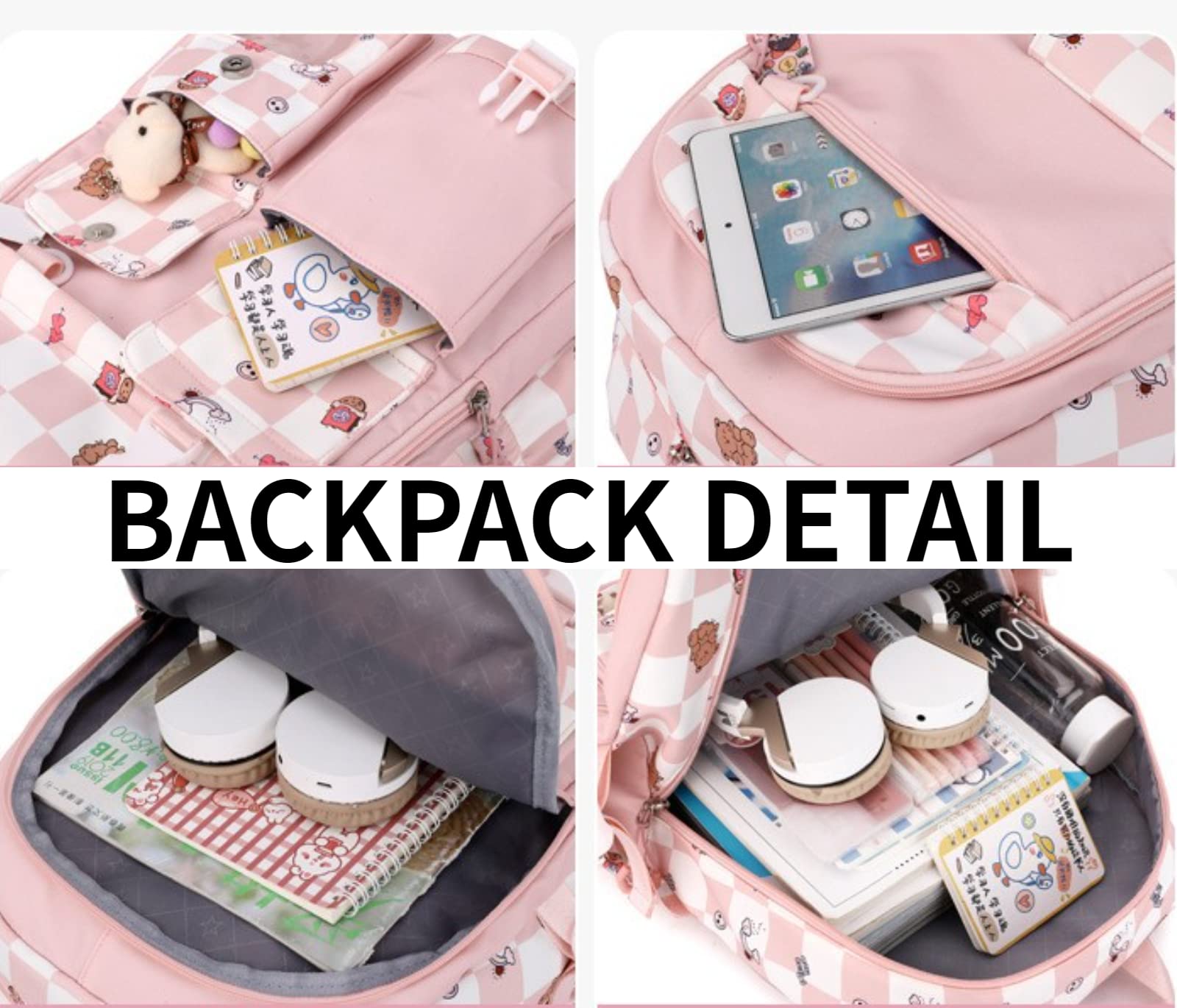 RRRWEI Cute Backpack For School Aesthetic Big Kawaii Backpack For Girls Student Bookbags Preschool Elementary (pink)