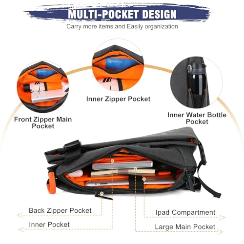 SUNMOP Small Black Sling Crossbody Backpack Shoulder Bag for Men Women, Lightweight One Strap Backpack Sling Bag for Hiking Walking Biking Travel Cycling USB Charger Port