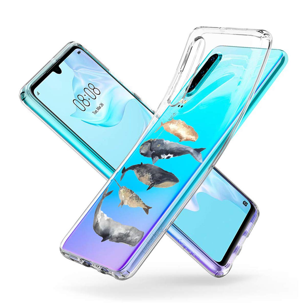 Suhctup Flexible Silicone Gel TPU Bumper Case for Huawei Honor 8C Transparent Anti-Shock Protective Cover 5 Fish Design
