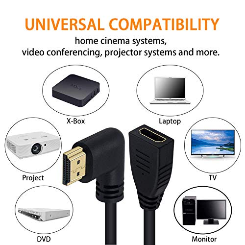 Poyiccot HDMI 2.0 Extension Cable 90 Degree, 2 Feet / 60cm HDMI Extender High Speed Left Angle HDMI Male to Female Extension Cable 60Hz, 4K 2K (F/M Left)
