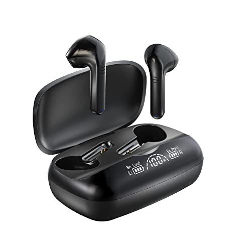 Bluetooth Headphones True Wireless Earbuds 60H Playback LED Power Display Earphones with Wireless Charging Case IPX5 Waterproof in-Ear Earbuds with Mic (Black)
