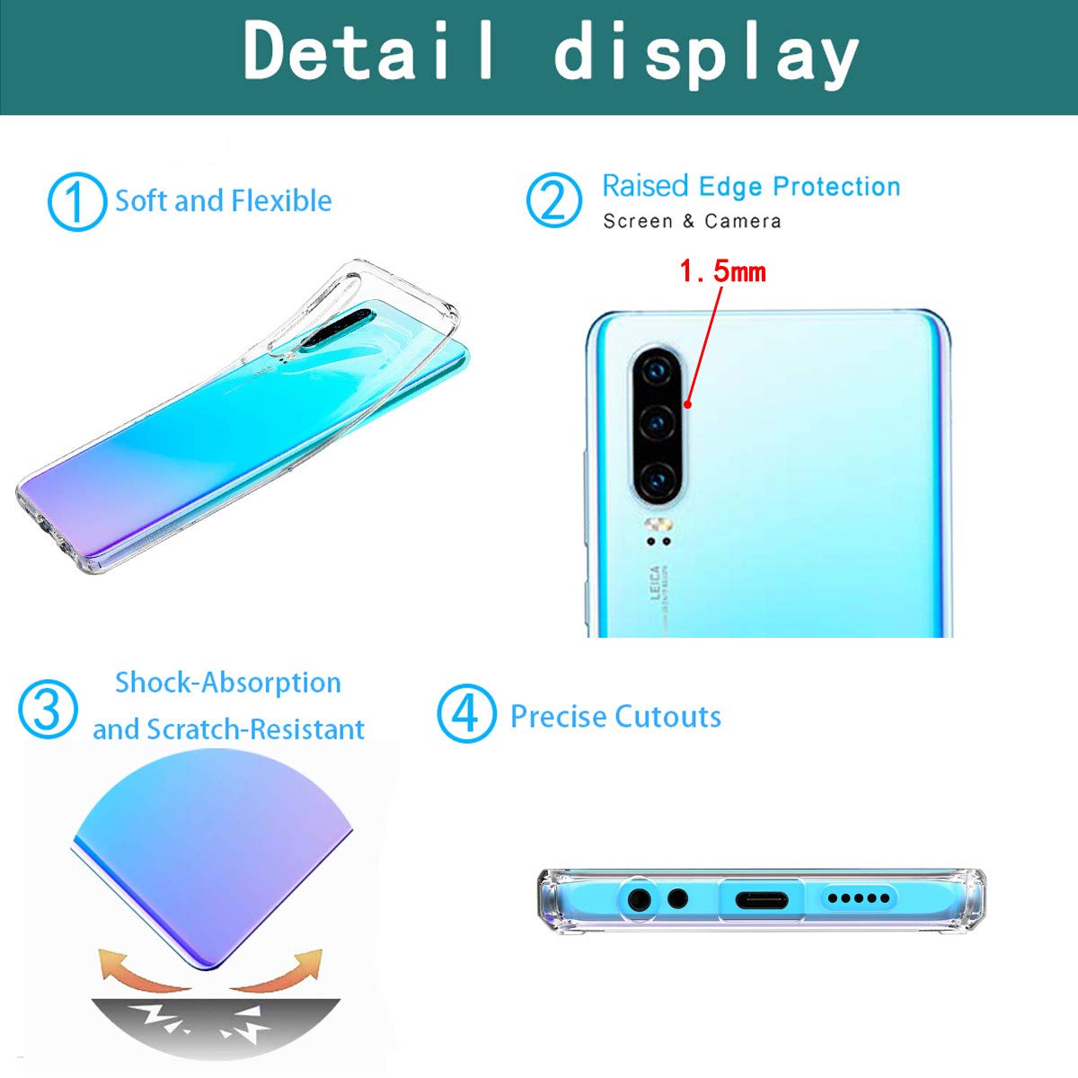Suhctup Flexible Silicone Gel TPU Bumper Case for Huawei Honor 8C Transparent Anti-Shock Protective Cover 5 Fish Design