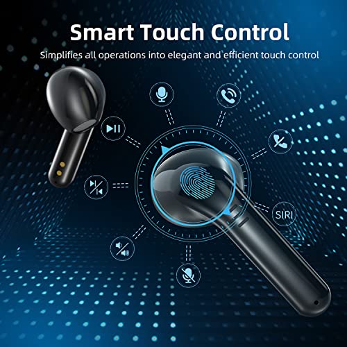 Bluetooth Headphones True Wireless Earbuds 60H Playback LED Power Display Earphones with Wireless Charging Case IPX5 Waterproof in-Ear Earbuds with Mic (Black)