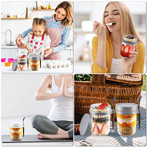Nialnant Overnight Oats Containers with Lid and Spoon,2 Pack Mason Jars for Overnight Oats,Reusable Overnight Oats Jars for Yogurt Parfaits,Fruit,Vegetable