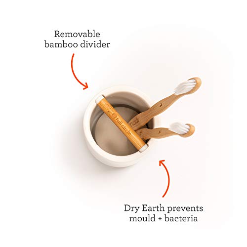 Full Circle Keep It Clean Ceramic & Bamboo Toothbrush Holder, White, Dry Earth Disk