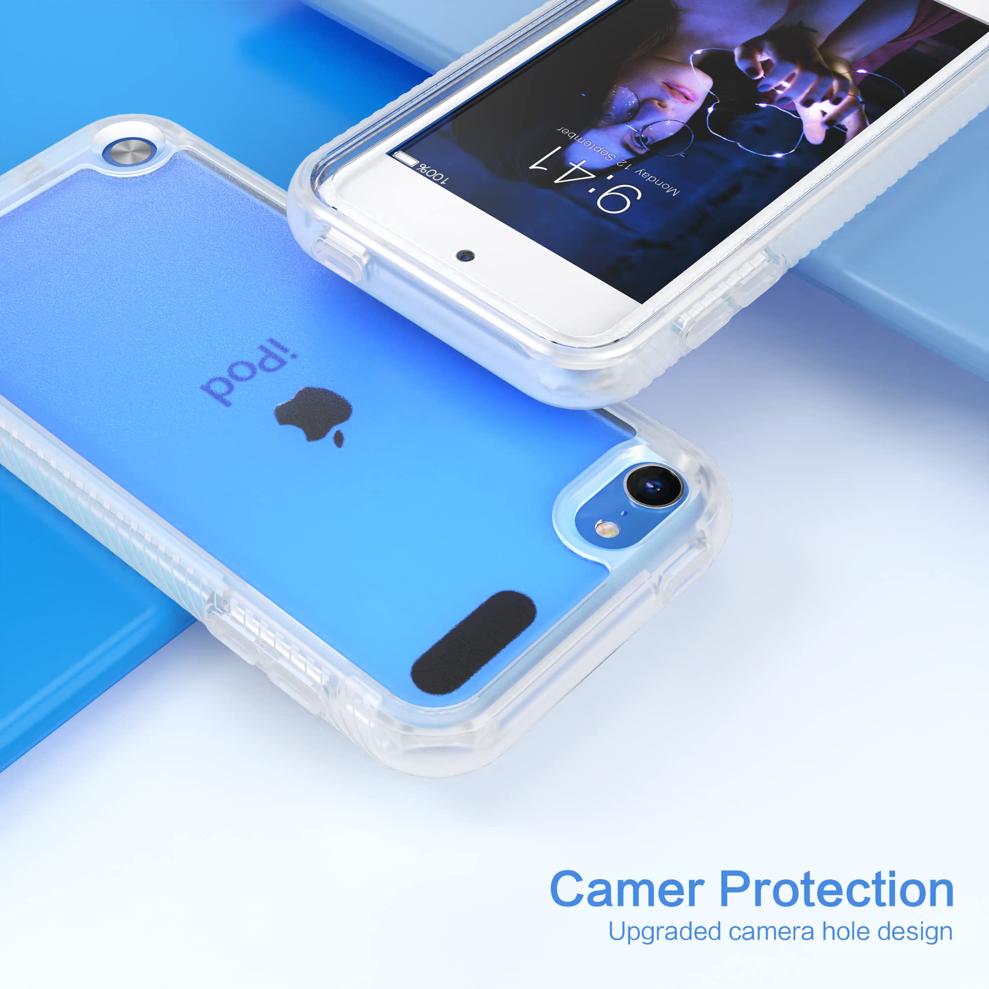 IDYStar Compatible with iPod Touch 7th Generation Case,2 in 1 Shockproof iPod Case with Screen Protectors,Hybrid Slim Fit Protection Shock Resistant Cover for iPod Touch 5/6/7th Generation,Clear