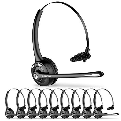 Delton Trucker Bluetooth Headset, Wireless Headphones w/Microphone, Headphones for Truck Driver, Wireless Over The Head Earpiece with Mic for Skype, Call Centers - 18Hrs - 10 Pack