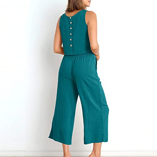 JDHUFEI Summer Sets for Women 2023 Fashion Vacation Outfits for Women Solid Color Blouse and Loose Wide Leg Pants Set