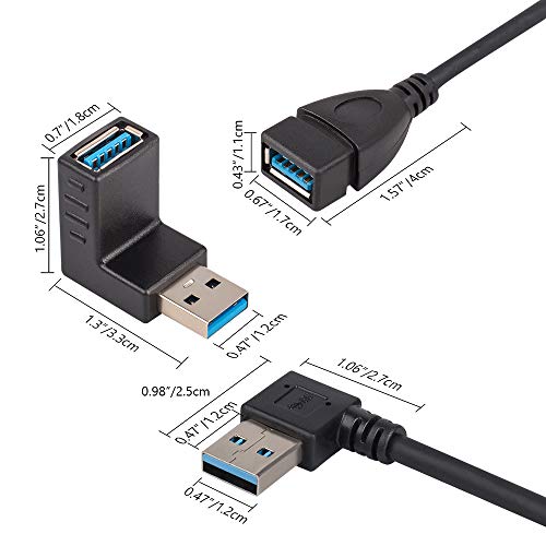 YuCool USB 3.0 Adapter and USB 3.0 Extension Cable, Left and Right Angle Extension Data Cable and Vertical Up and Down Angle Coupler Connector