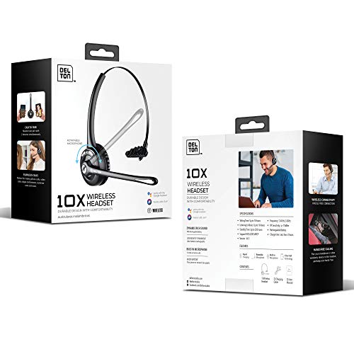Delton Trucker Bluetooth Headset, Wireless Headphones w/Microphone, Headphones for Truck Driver, Wireless Over The Head Earpiece with Mic for Skype, Call Centers - 18Hrs - 10 Pack