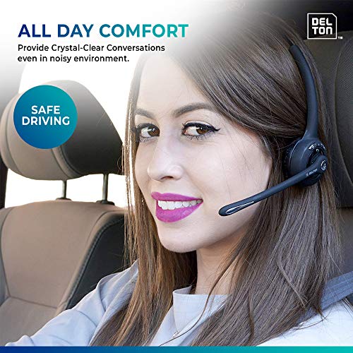 Delton Trucker Bluetooth Headset, Wireless Headphones w/Microphone, Headphones for Truck Driver, Wireless Over The Head Earpiece with Mic for Skype, Call Centers - 18Hrs - 10 Pack
