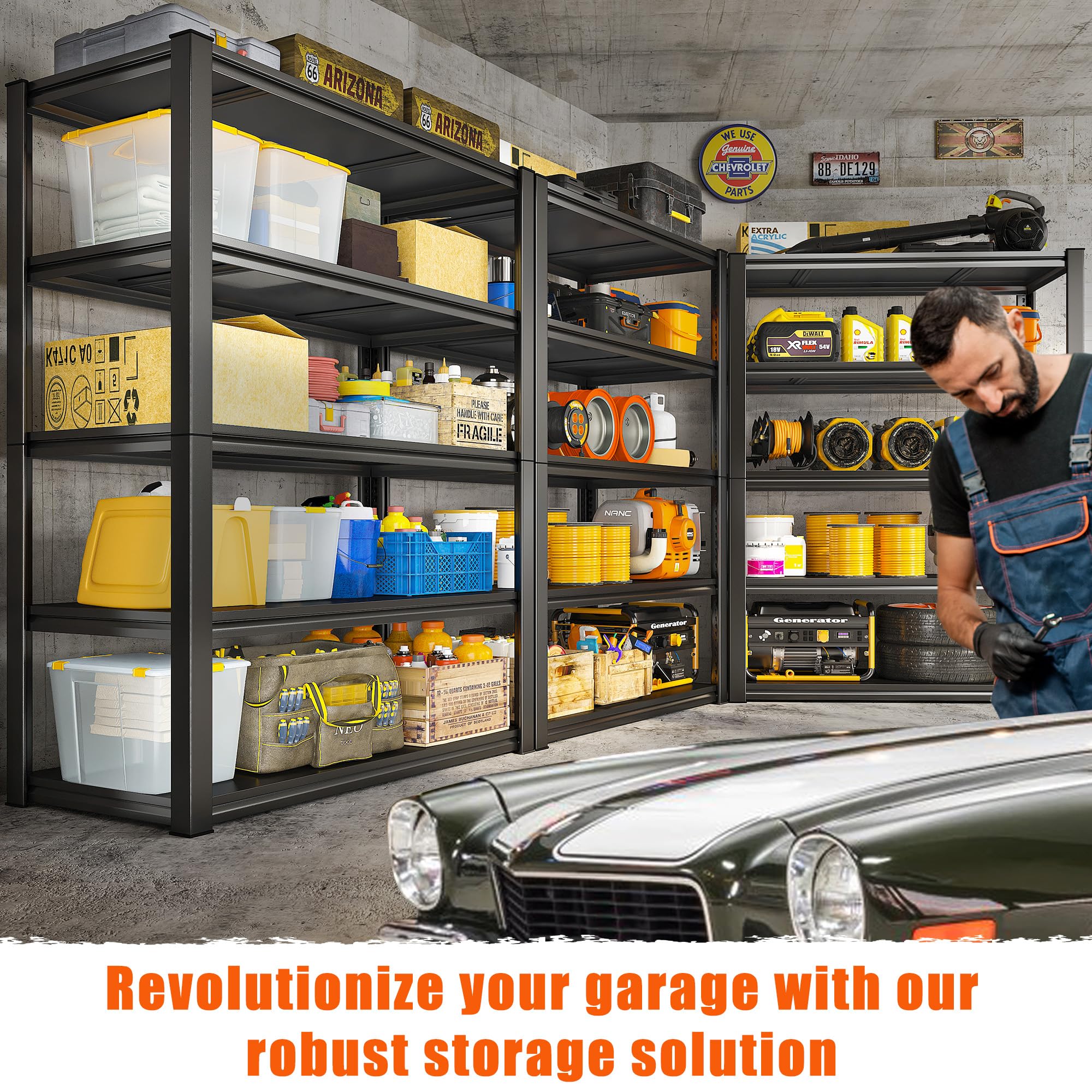 Raybee Storage Shelves Heavy Duty Garage Shelving, 2 Pack, Heavy Duty Shelving Loads 2050Lbs, Adjustable 5-Tier Metal Shelves for Storage, Garage Shelves Heavy Duty for Warehouse,Pantry,Kitchen