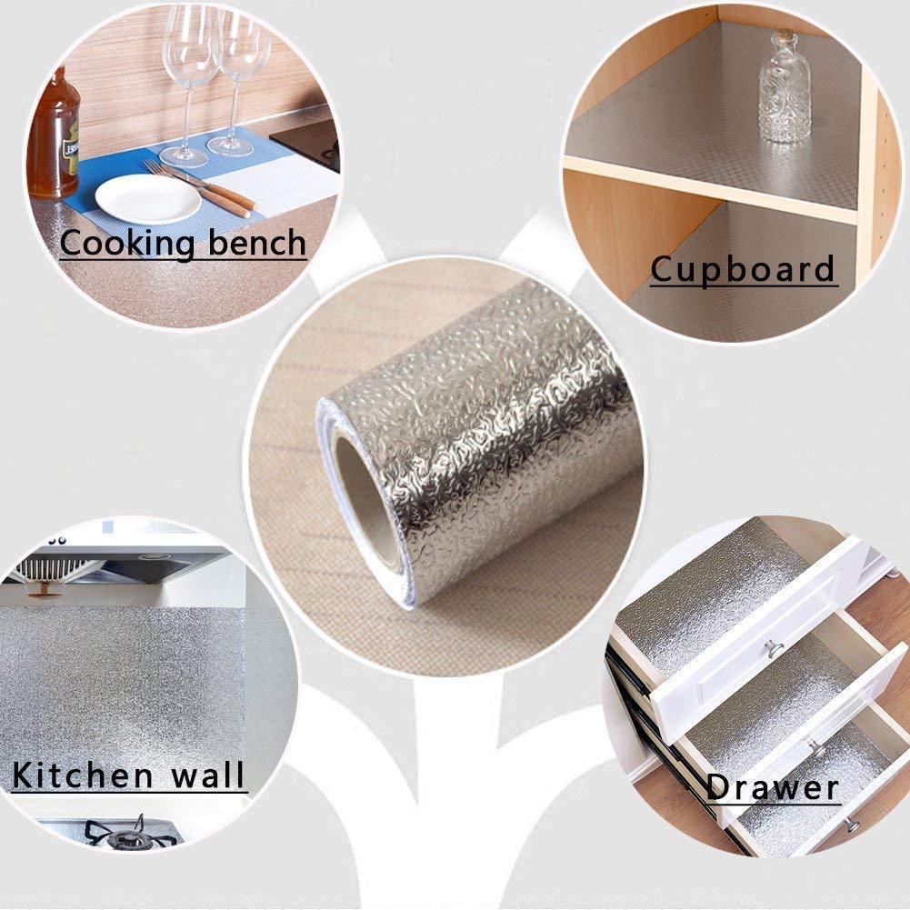 Kitchen Backsplash Sticker,Aluminum Foil Orange Peel Texture Wall Paper, Waterproof Removable High Temperature Resistant DIY Wallpaper,Kitchen Wall Stickers (0.4m x 3m)
