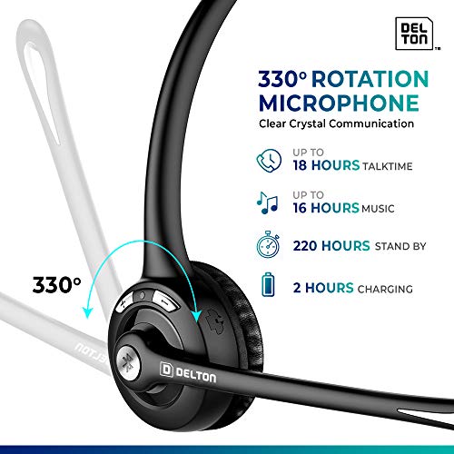Delton Trucker Bluetooth Headset, Wireless Headphones w/Microphone, Headphones for Truck Driver, Wireless Over The Head Earpiece with Mic for Skype, Call Centers - 18Hrs - 10 Pack