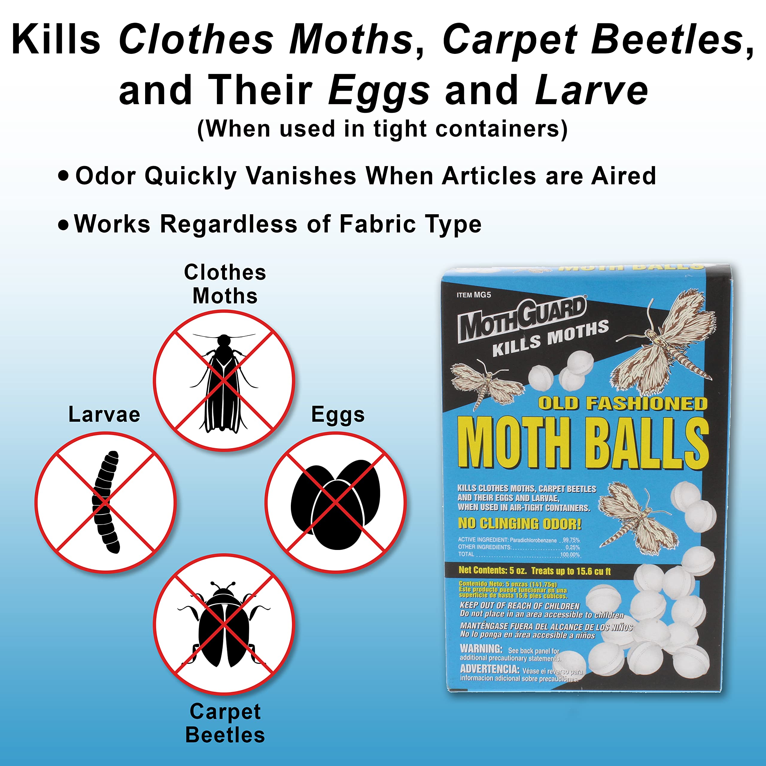 MothGuard MG53PK MG3 Old-Fashioned Cedar Scent, EPA Registered, 5Oz Box of Mothballs-Kills Moths, Carpet Beetles, Repellent Closet Clothes Protector, No Clinging Odor (3-Pack), White