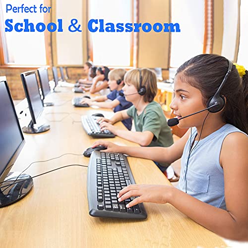 CN-Outlet School Headphones with Microphone 50 Pack in Bulk Wholesale Disposable Stereo Headsets for Classroom Students Kids and Adult (MIC, 50 Black)