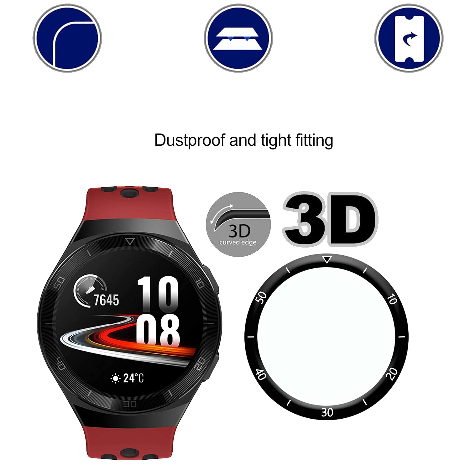 KELOLIN Screen Protector for HUAWEI Watch GT 2e, Easy to Install [3 Pack] 3D Curved Edge Anti-Scratch Anti-Fingerprint HD Ultra Shatterproof Flexible Protector Compatible with HUAWEI Watch GT 2e