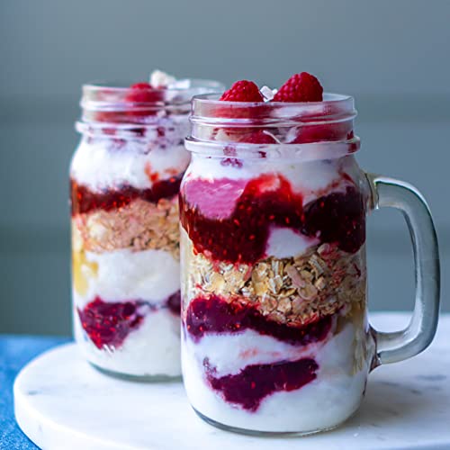 Overnight Oats Containers with Lids 16 oz 2 Pack Glass Mason Jars with Handle and Airtight Silicone Gaskets, Portable Oatmeal Container to Go for Yogurt, Milk, Cereal, Fruit, Salad, Meal Prep-Reusable