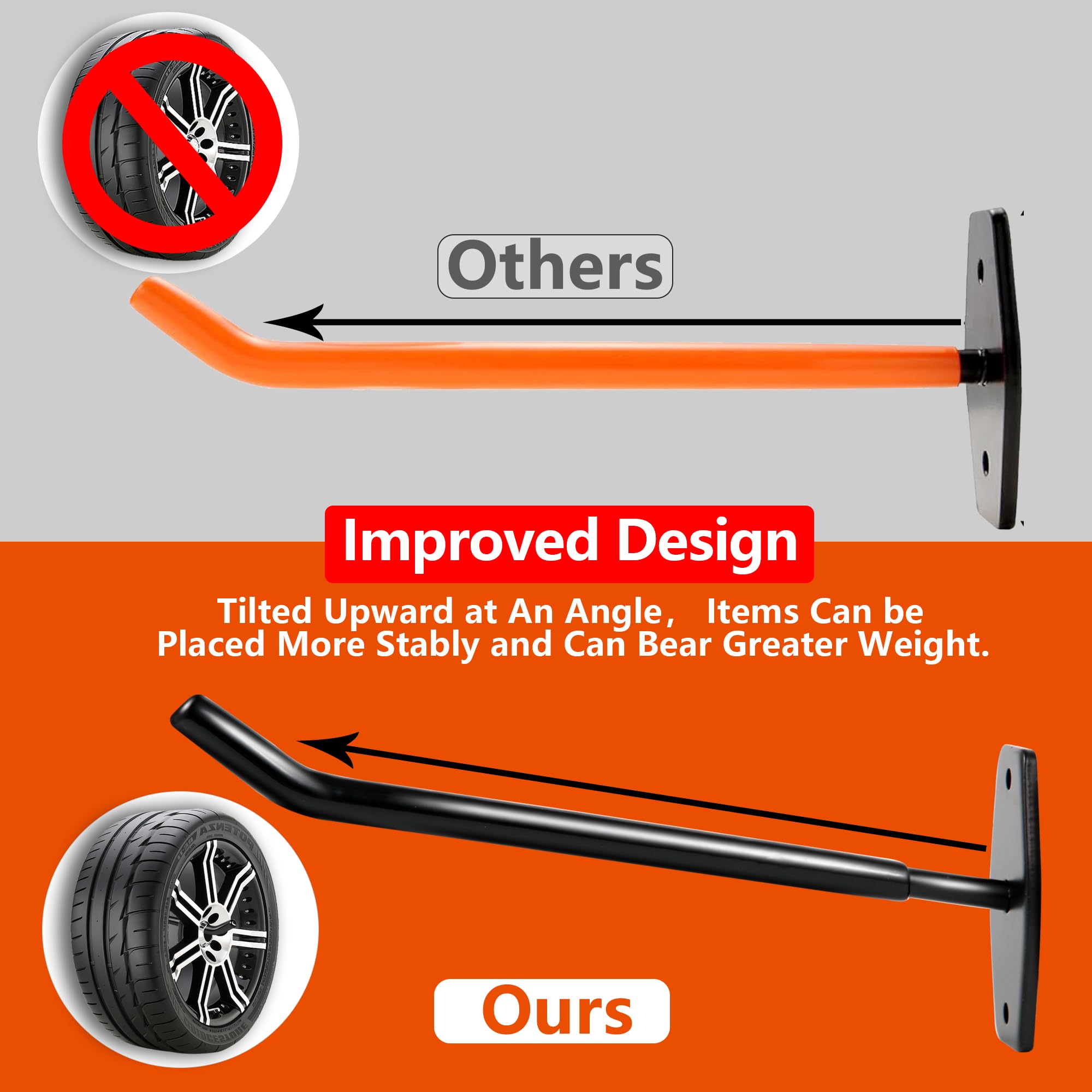 MHHO-WG 4PACK Tire Rack Wall Mount,10 Inch Large Garage Hooks Heavy Duty Storage, Ladder Hooks for Hanging,Tire Rack Wall Mount,Garage Organizer