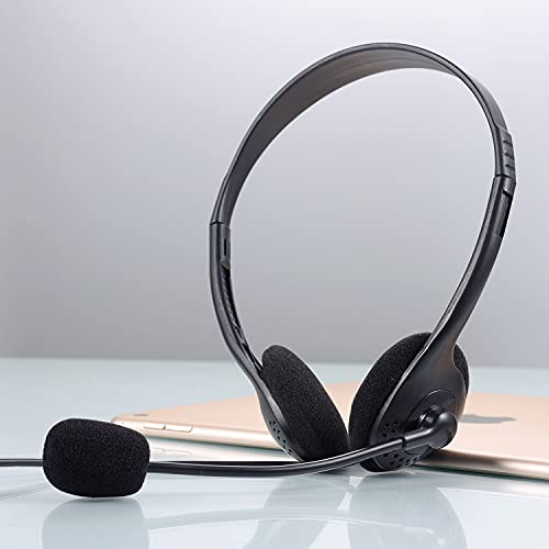 CN-Outlet School Headphones with Microphone 50 Pack in Bulk Wholesale Disposable Stereo Headsets for Classroom Students Kids and Adult (MIC, 50 Black)