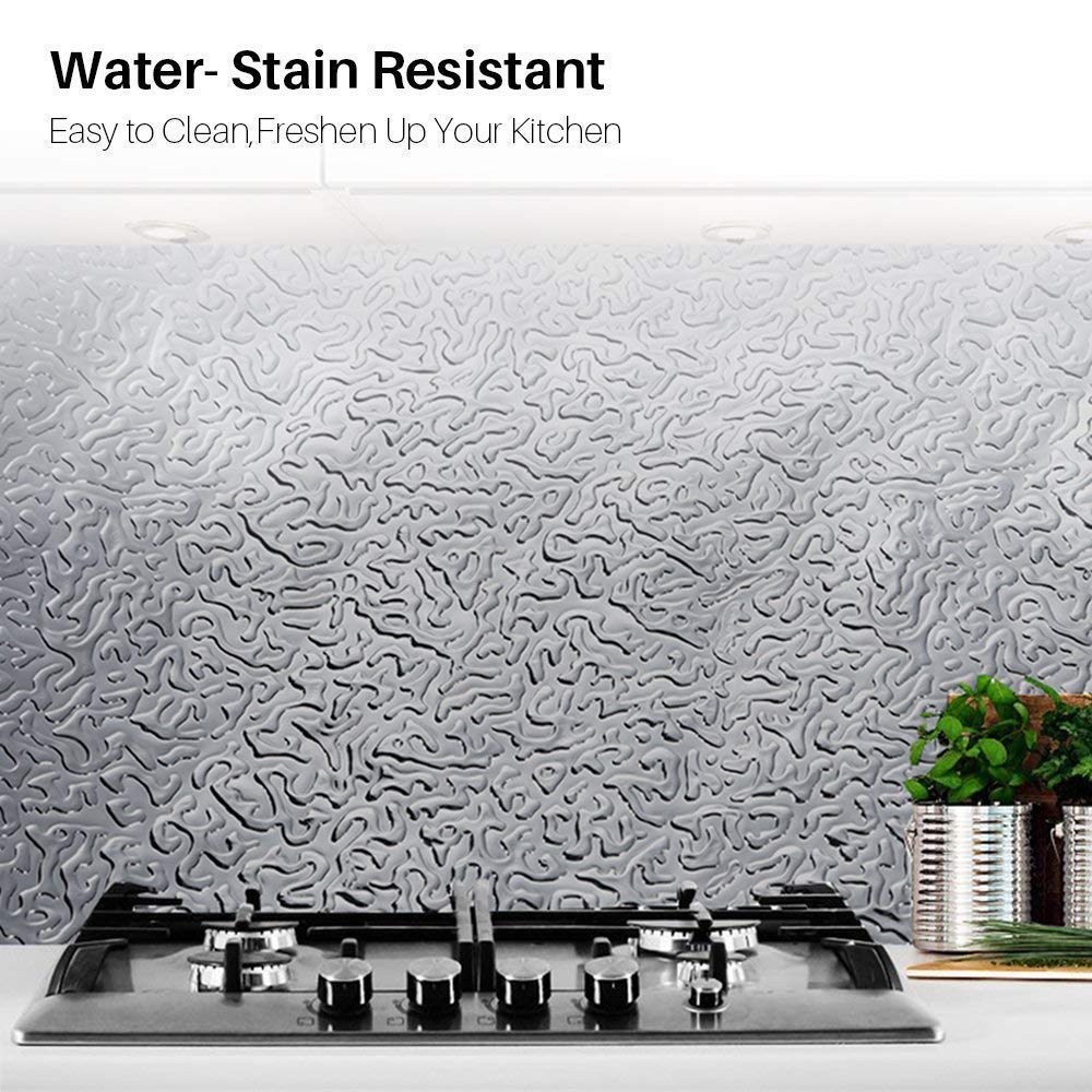 Kitchen Backsplash Sticker,Aluminum Foil Orange Peel Texture Wall Paper, Waterproof Removable High Temperature Resistant DIY Wallpaper,Kitchen Wall Stickers (0.4m x 3m)