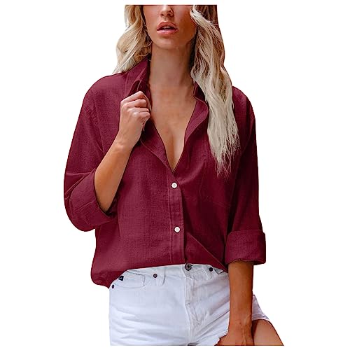 JDHUFEI Button Down Shirts for Women Casual Long Sleeve Tops Solid Lapel Cotton Blouse 2023 Loose Work Fall Fit Clothes Top