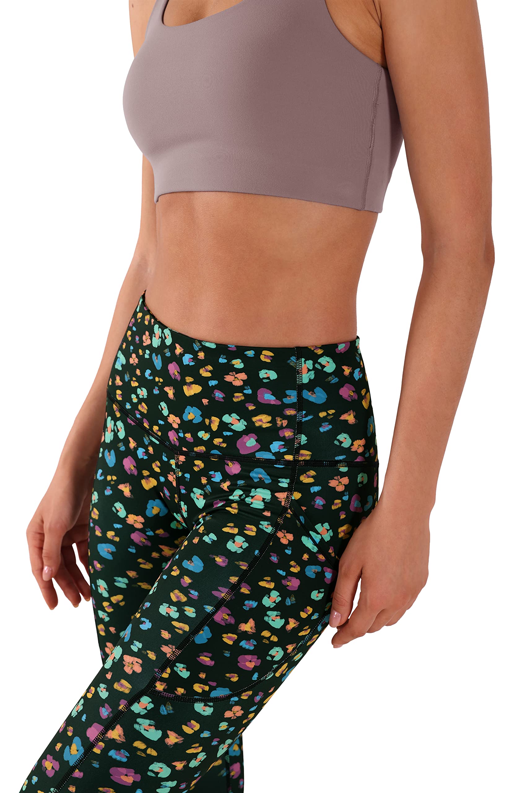 ODODOS Women's High Waisted Printed Yoga Capris with Pocket, Tummy Control Non See Through Workout Sports Running Athletic Capri Leggings, Colorful Camo, Large