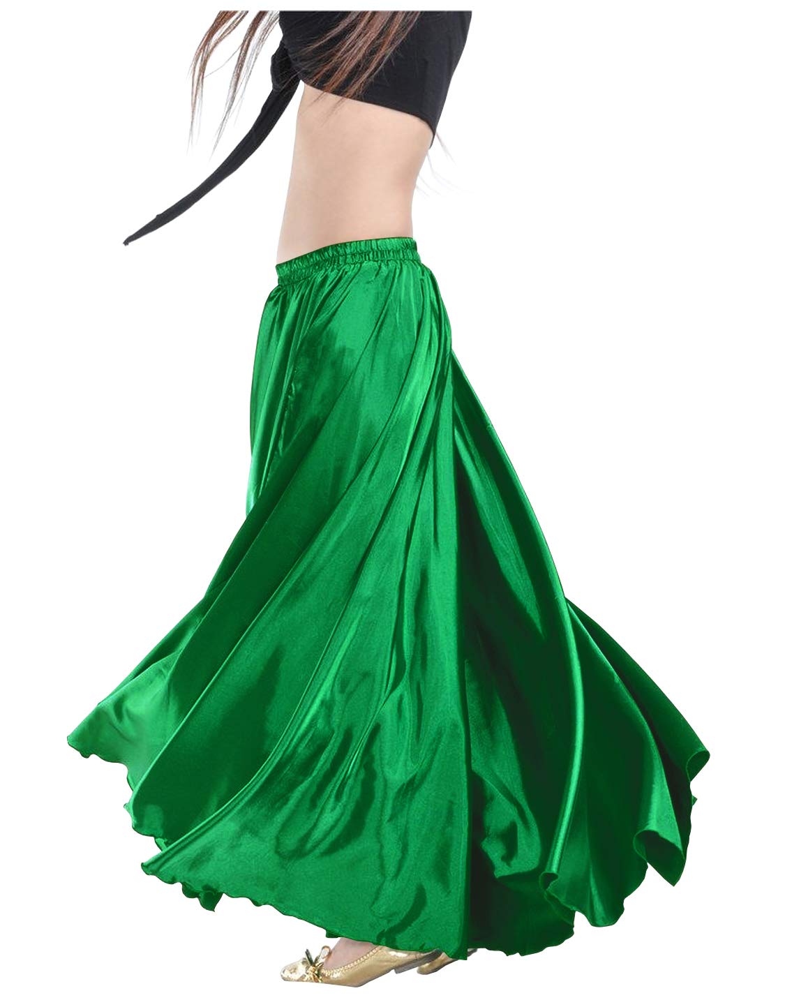 Indian Trendy Women's Satin Full Circle Swing Halloween Belly Dance Tribal Skirt Green