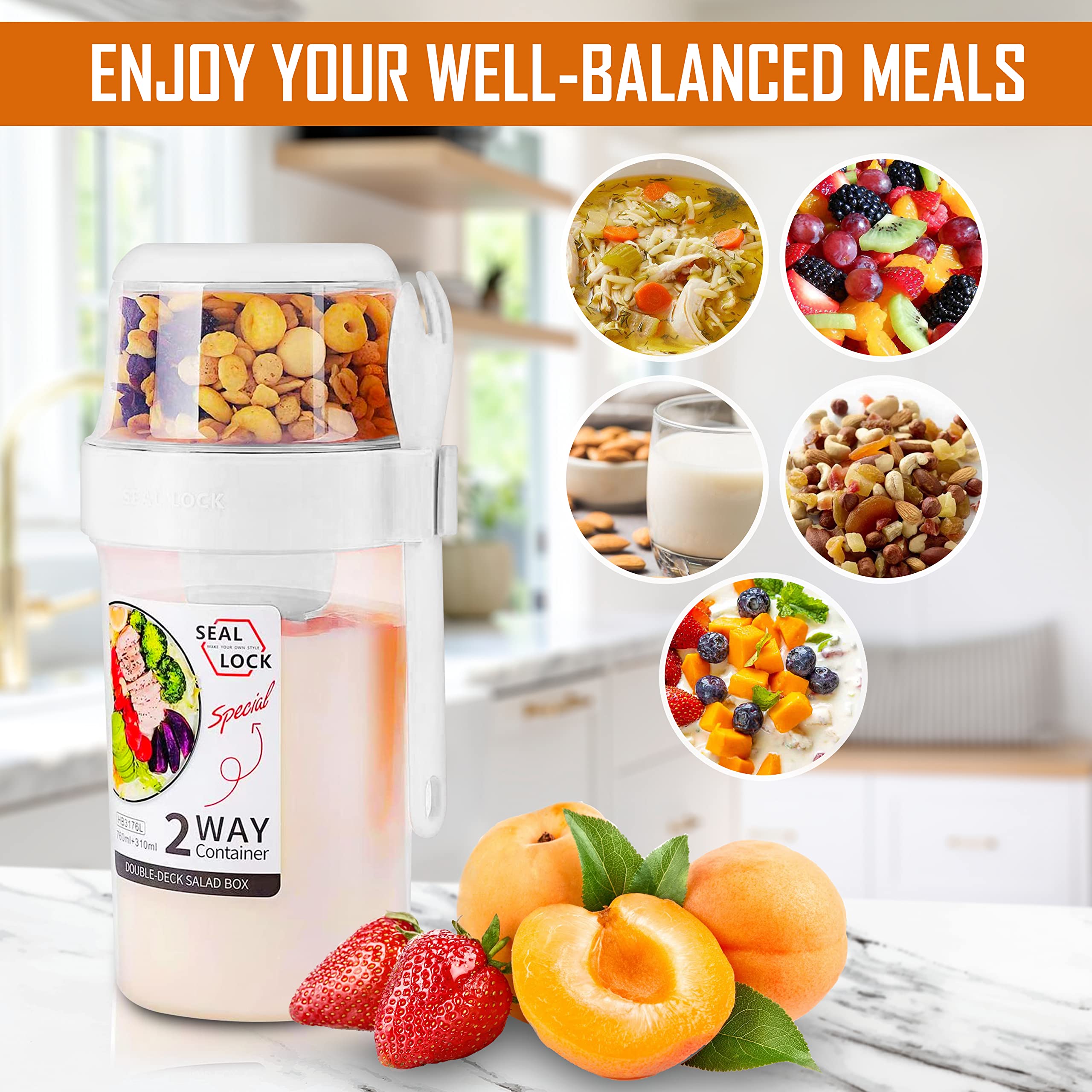 26 oz Overnight Oats Containers with Lids - Mason Jars for Overnight Oats, Reusable Overnight Oats Container with spoon, Leak-proof Overnight Oats Jars for holding milk, soup, coffee, juice (White)