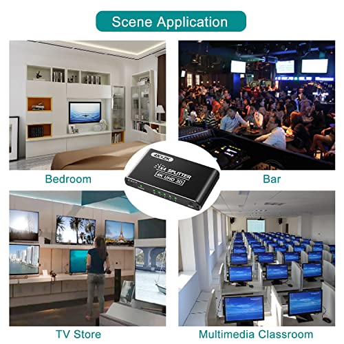 Movcle HDMI Splitter 1 in 4 Out, 4K HDMI Splitter for Dual Monitors/Mirror, Supports 4Kx2K@30Hz 3D Full HD 1080P for Xbox PS4 Blu-Ray Player Fire Stick Roku Apple TV (1 Source onto 4 Displays)