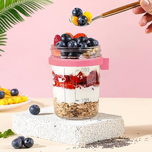 Tekuve 6 Pack Overnight Oats Containers with Lids and Spoon, Glass 16 oz Mason Jars with Airtight Lid for Overnight Oats Meal Prep