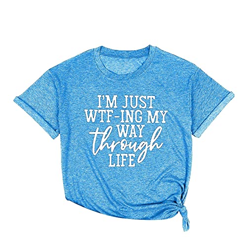 JDHUFEI Women's Crewneck Shirts Summer Plus Size Crewneck Tops Cute Letter Print Short Sleeve Blouse Casual Clothes