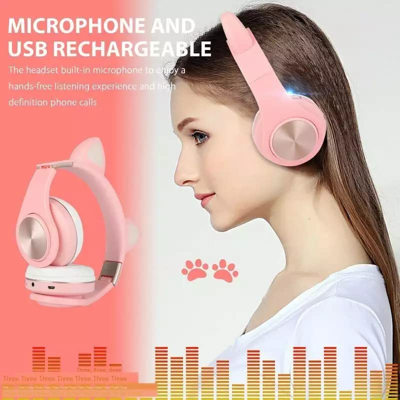 Cat Ear Bluetooth Headphones, v5.0 Wireless On-Ear Kids Headphones, Pink
