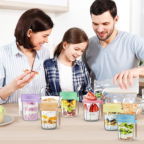 Tekuve 6 Pack Overnight Oats Containers with Lids and Spoon, Glass 16 oz Mason Jars with Airtight Lid for Overnight Oats Meal Prep