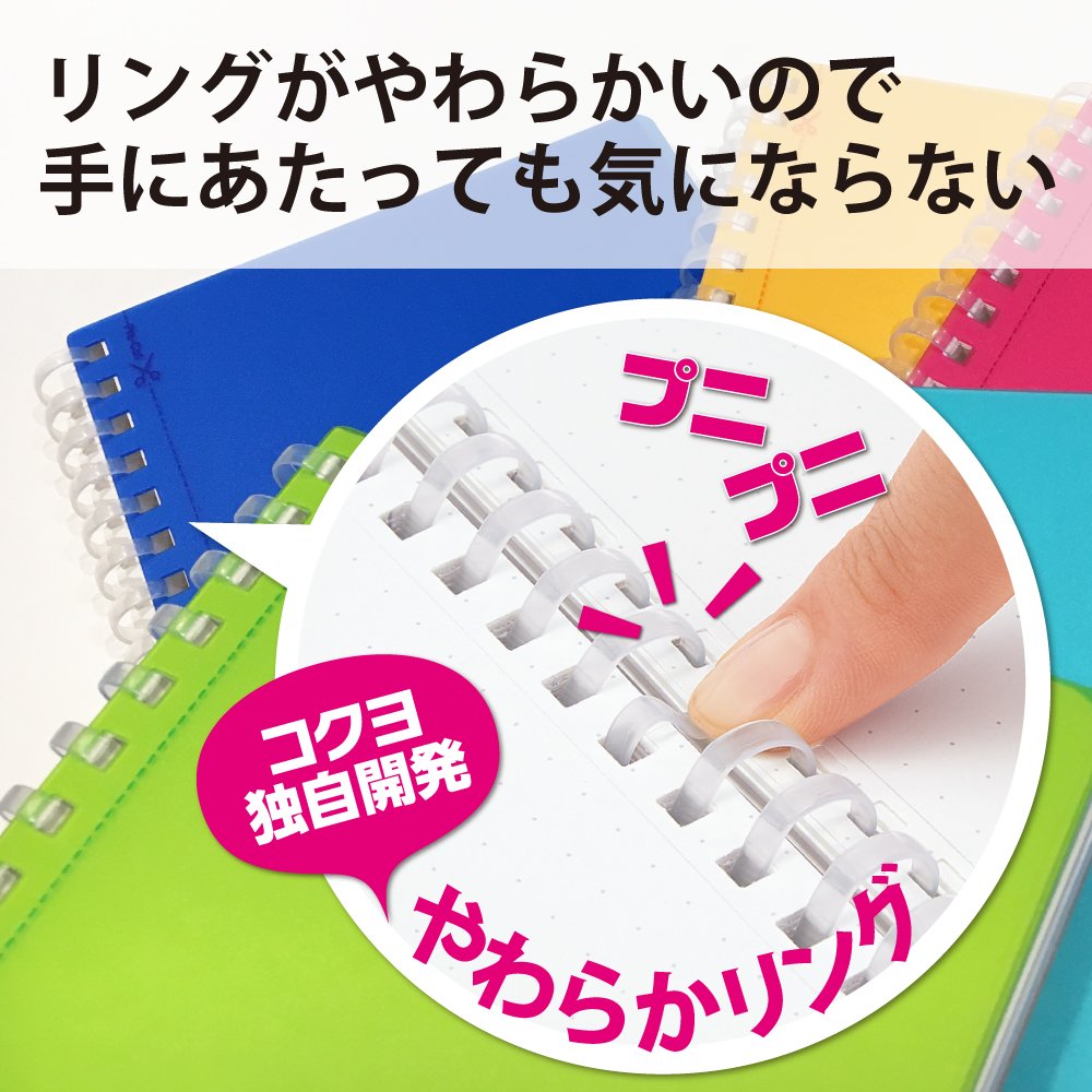 Kokuyo Spiral Dotted Notebook, 5.8'' x 4.1'' Business Journal A6 Soft Ring Notebooks with 5mm Dot Grid, 80 Perforated Sheets, Clear 1 Subject Notebook, Note Taking for Work. Japan Import(SU-SV558WT-T)