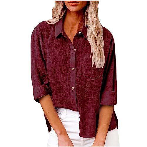 JDHUFEI Womens Casual Button Down Shirts 2023 Fall Linen Plus Size Tops Long Sleeve Business Blouse Flannel Plaid Jackets