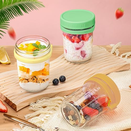 Tekuve 6 Pack Overnight Oats Containers with Lids and Spoon, Glass 16 oz Mason Jars with Airtight Lid for Overnight Oats Meal Prep