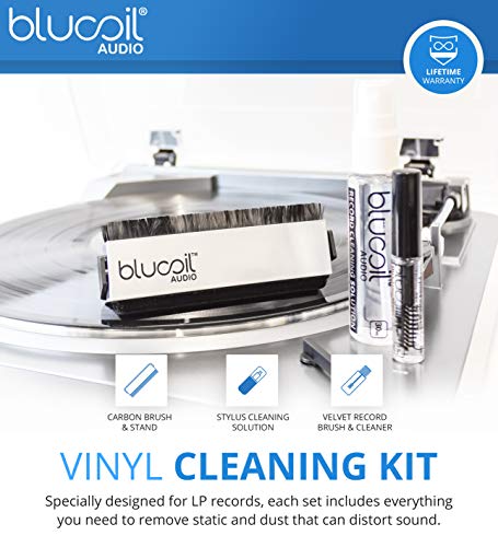 Blucoil Cleaning Kit for Turntable Stylus, LP and Vinyl Records - Anti-Static Carbon Fiber Brush, Velvet Record Cleaning Brush Stand 30ml Vinyl Record-Cleaning Solution 3.5ml Stylus Cleaner Fluid