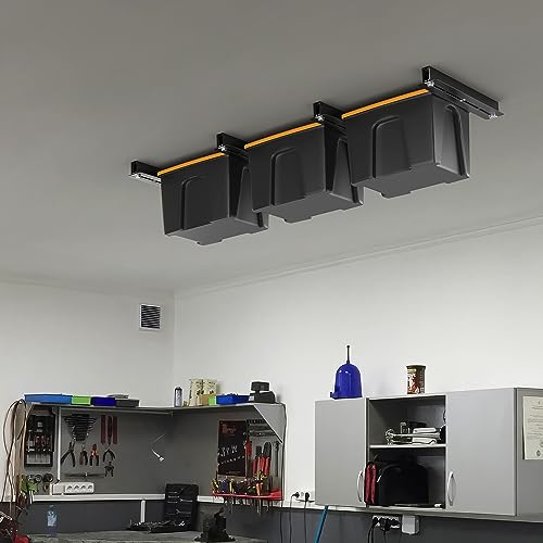 Ultrawall Overhead Garage Storage Racks for Bins, Ceiling Storage Rack Garage Hanging Organizer for Totes with Adjustable Width, Heavy Duty Ceiling Container Bin Rack (4 Pack, 3 Bins)