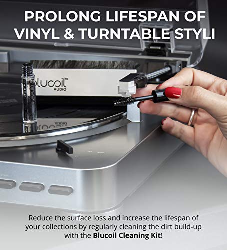 Blucoil Cleaning Kit for Turntable Stylus, LP and Vinyl Records - Anti-Static Carbon Fiber Brush, Velvet Record Cleaning Brush Stand 30ml Vinyl Record-Cleaning Solution 3.5ml Stylus Cleaner Fluid